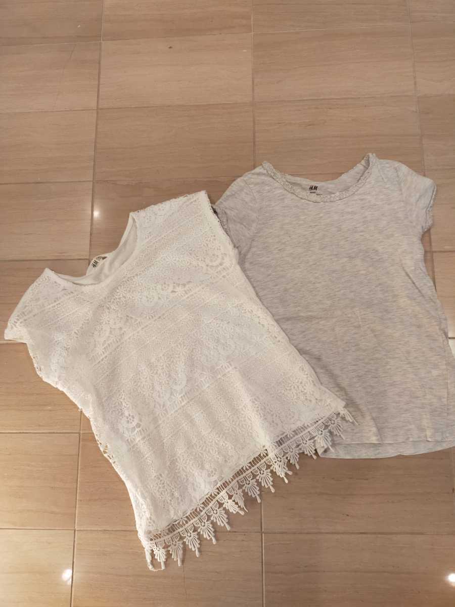 【目立った傷や汚れなし】美品 お得 2枚セット H＆M 134 140 (130) 半袖 フレンチ袖 カットソー Tシャツ フリル レース 白 グレー（数回着）の落札情報詳細 - Yahoo ...