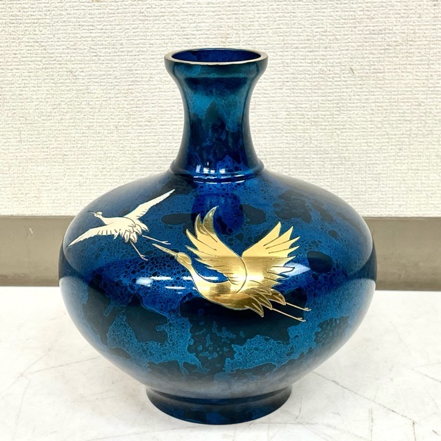 【やや傷や汚れあり】峰雲 鋳銅花瓶 金銀鶴の図 花入 花器 壷 花道 具 茶道具 インテリア 在銘 工芸 K7897の落札情報詳細 ...