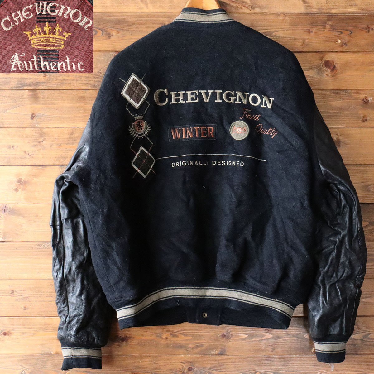 【目立った傷や汚れなし】O4S/s11.12-3 CHEVIGNON シェビニオン 袖革スタジャン 本革 ウール切替 アワードジャケット 刺繍 アウター メンズ L ブラック の落札情報詳細 ...