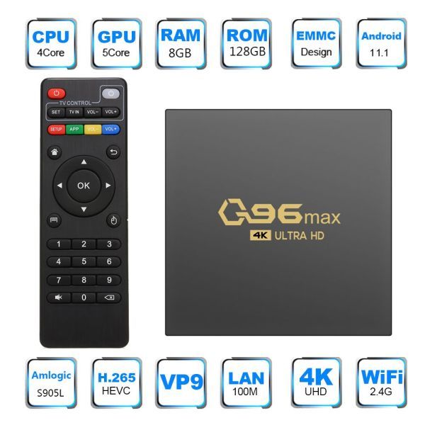 【未使用】8GB+128GB メディア プレーヤー H.265 Q96 MAX スマート TV ボックス android ...