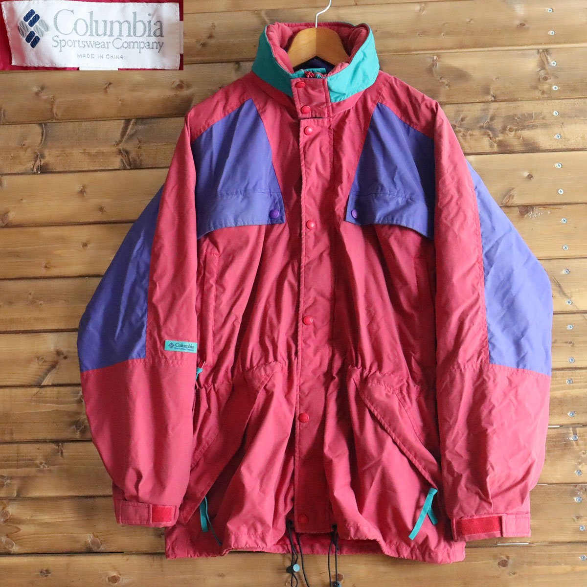 【目立った傷や汚れなし】H9M/M7.11-3 90s Columbia コロンビア Radial Sleeve マウンテンジャケット マウンテンパーカー ナイロン 収納フード S ピンクの ...