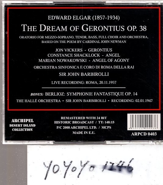 【目立った傷や汚れなし】エルガー：THE DREAM OF GERONTIUS、バルビローリ指揮（2CD）の落札情報詳細 - ヤフオク落札価格 ...