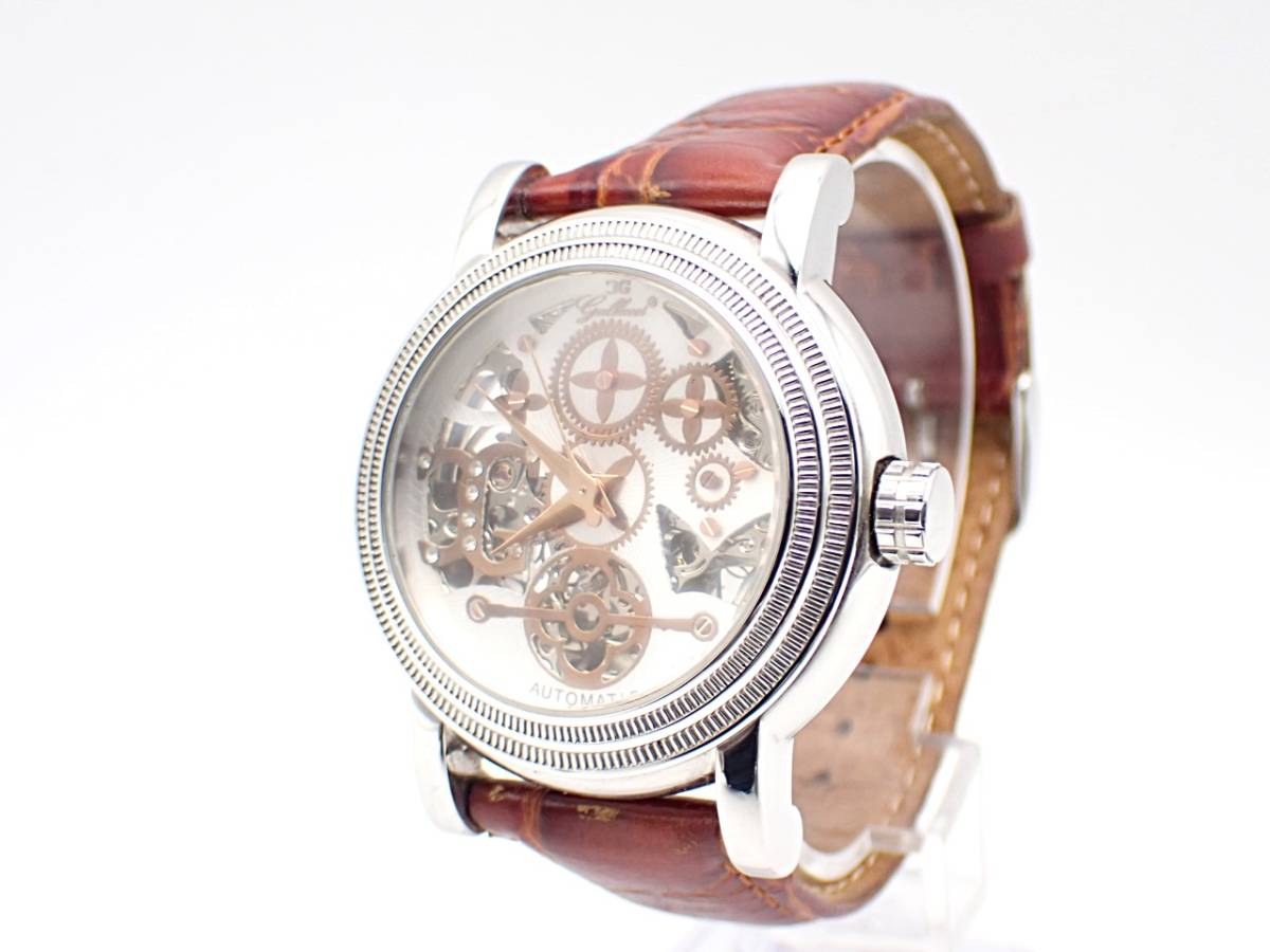 【やや傷や汚れあり】1円 稼働品 Gallucci ガルーチ スケルトン 自動巻き 腕時計 レザー ベルト レディース/時計 とけい ...