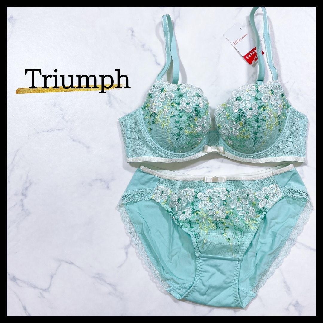 【未使用】新品 B70 Mサイズ Triumph ブラジャー スタンダードショーツ 上下セット 水色 レース 刺繍 フェミニン 上品 可愛い トリンプ 【24300】の落札情報詳細 ...