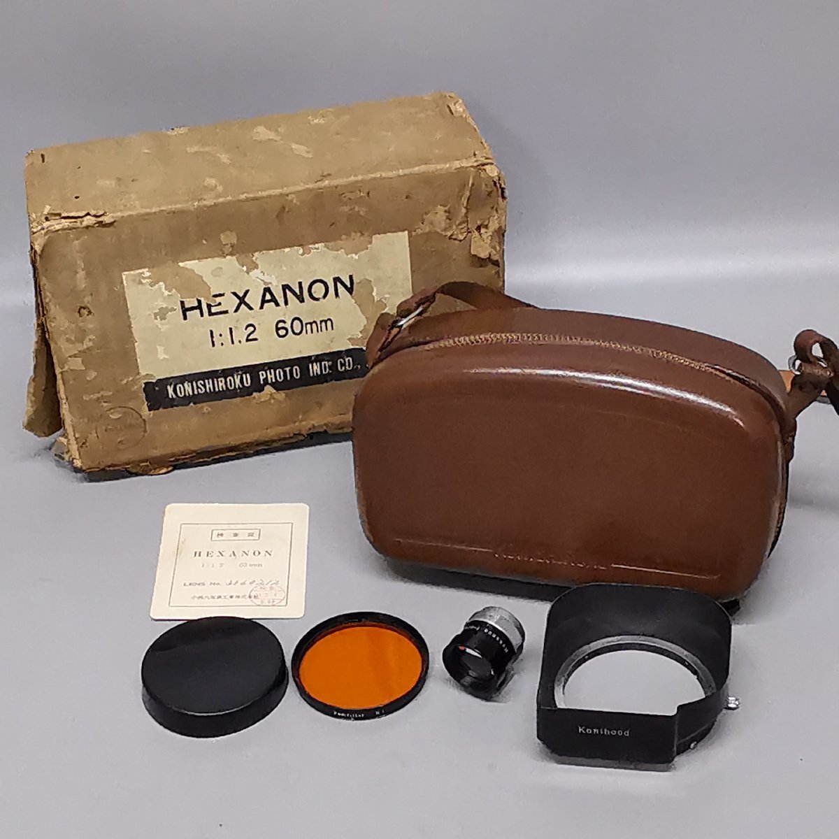 コニカ Konica Ⅲ フィルムカメラ /Konishiroku Hexanon 1:2 f＝48mm レザー ケース付 レトロ ...