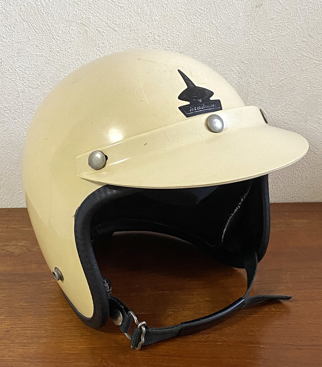 【傷や汚れあり】1970's 英国 STADIUM Project 6 ジェットヘルメット M-L スタジアム 純正バイザー ビンテージ 当時 ...