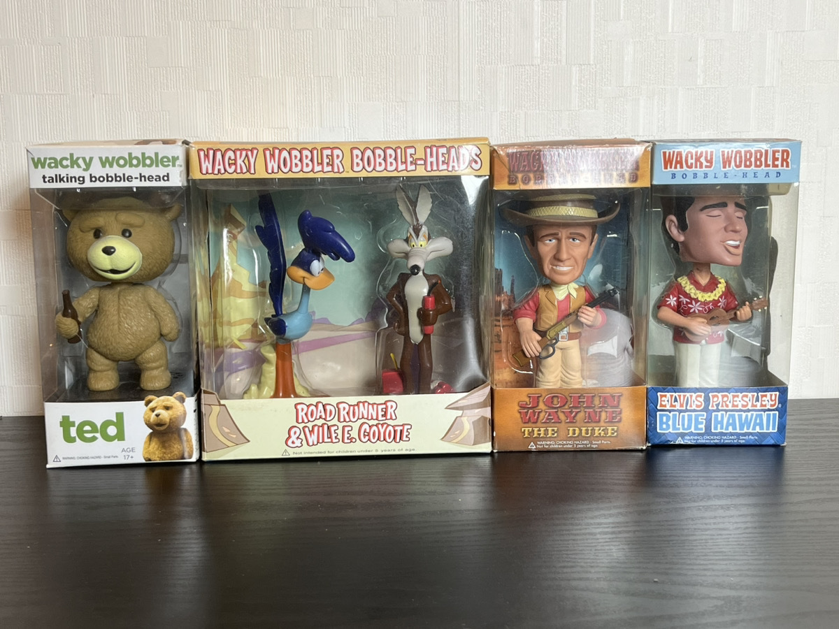 【やや傷や汚れあり】11877-09★首振り フィギュア 4点セット ted/ROAD RUNNER&WILE E.COYOTE/JOHN ...