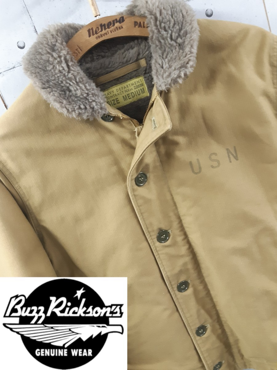 【やや傷や汚れあり】buzz Ricksons N 1 デッキジャケット ステンシル Usn Navy Department Br12031