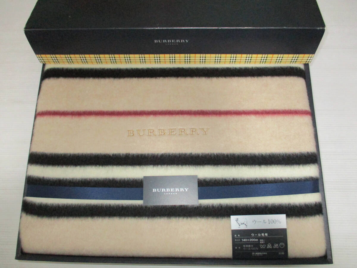 【未使用に近い】未使用☆BURBERRY LONDON バーバリー ロンドン ウール毛布 140x200cm 西川産業 日本製 （2C オ↑の ...