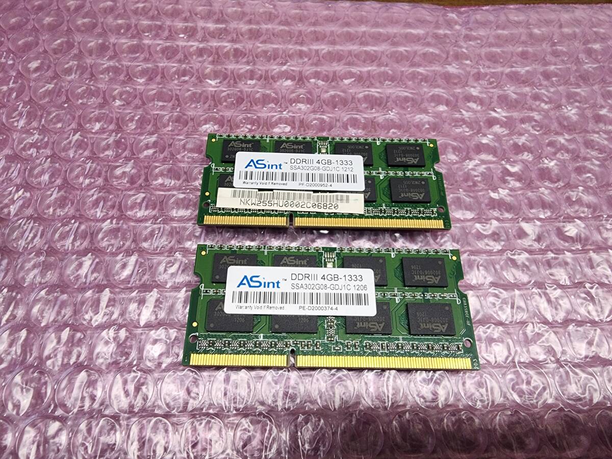【やや傷や汚れあり】即決 Asint製 DDR3 4GB×2枚 合計8GB PC3-10600S PC3-8500S互換 SO-DIMM 送料 ...
