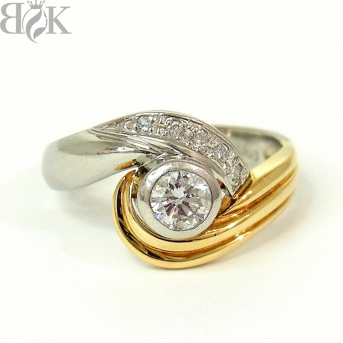 【傷や汚れあり】Pt900/K18 ダイヤモンド コンビリング 0.35ct 4.6g 7.5号 縦幅：2.3～10.7mm プラチナ イエローゴールド 指輪 超音波洗浄済み ∞の落札情報詳細 ...