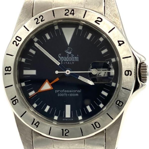 【やや傷や汚れあり】仙14【稼働】Spadolini GMT 腕時計 クォーツ デイト ブラック文字盤 アナログ 3針 エクスプローラーⅡ型 ...