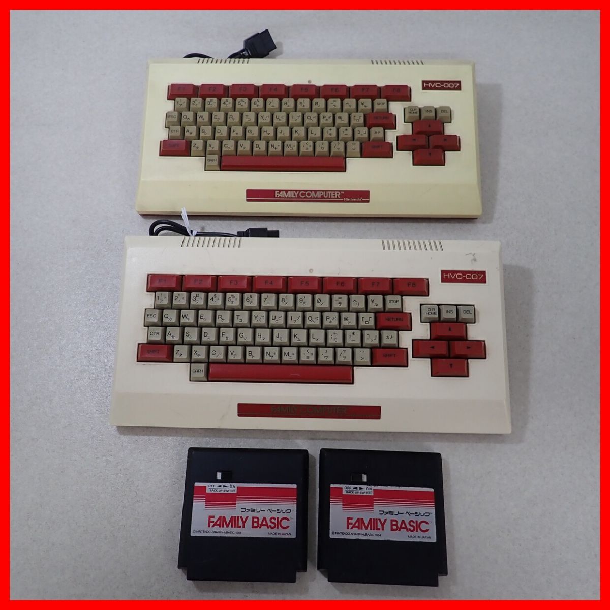 【全体的に状態が悪い】FC ファミコン ファミリーベーシック FAMILY BASIC HVC-007 カセット 2個 + キーボード 2台 ...