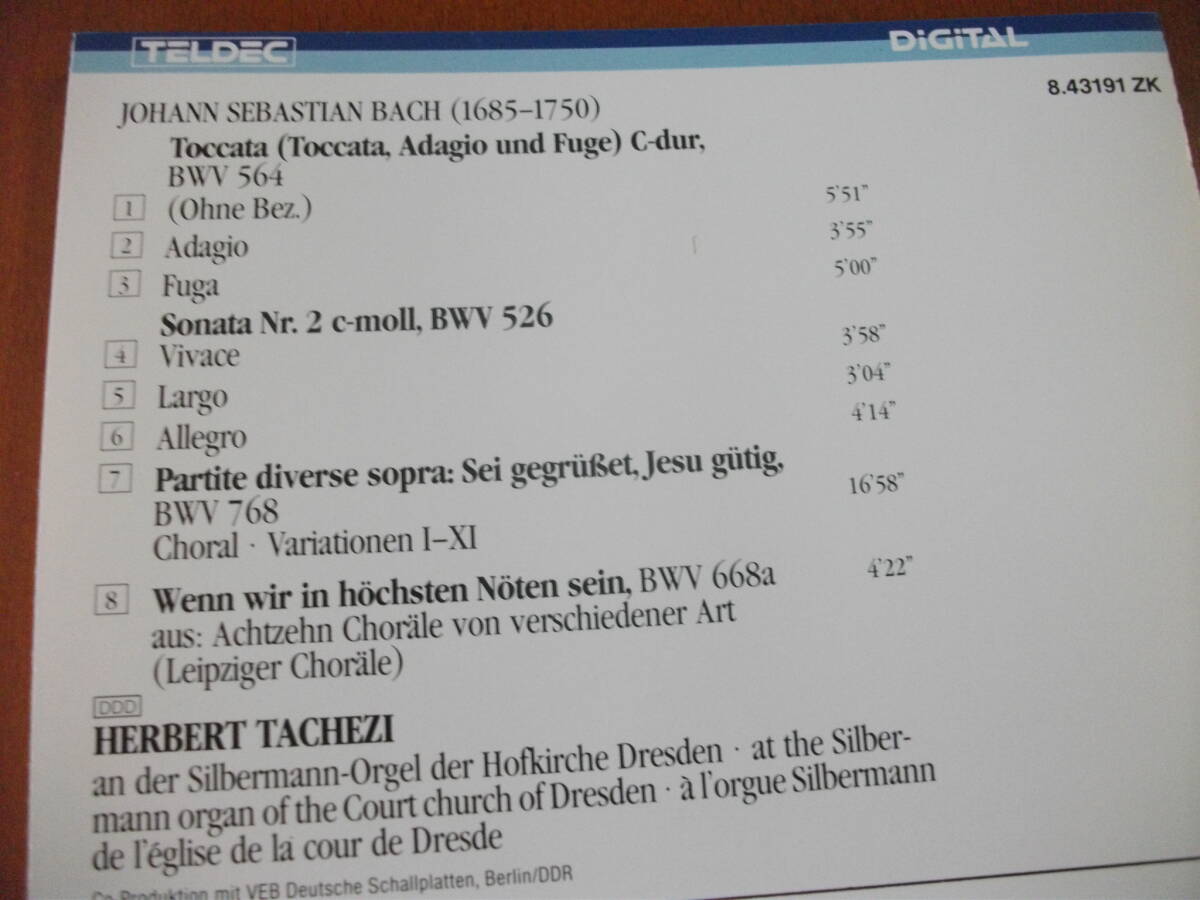 【目立った傷や汚れなし】【西独盤 CD】タヘツィ バッハ オルガン名曲集 / トッカータとフーガ 、ソナタ 、パルティータ 他 (Teldec 1985)の落札情報詳細 - Yahoo ...