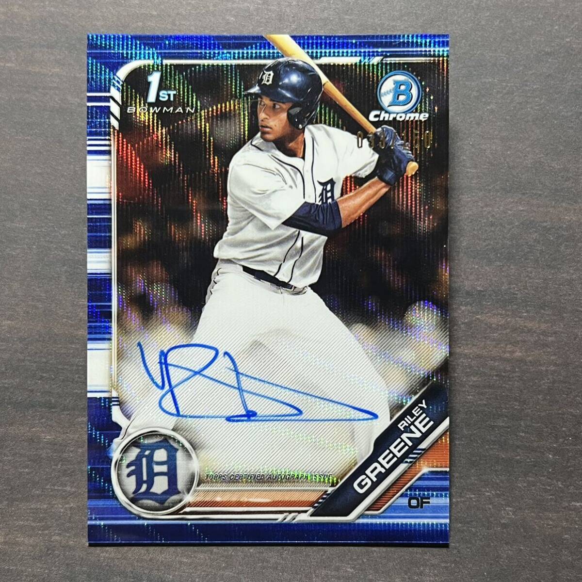 【目立った傷や汚れなし】Riley Greene Blue Wave Refractor Auto /150 2019 Bowman ...
