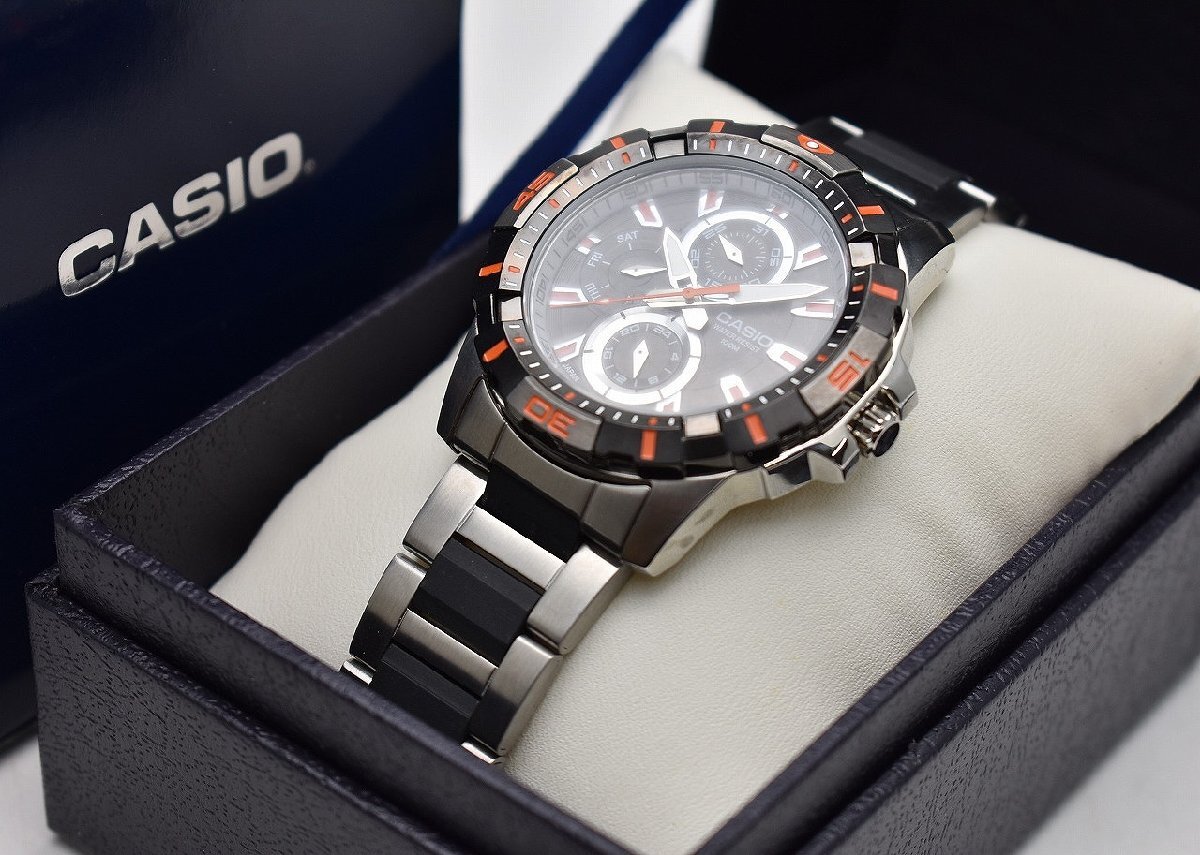 【目立った傷や汚れなし】竜F23 CASIO カシオ 1794 MTD-1071 クォーツ メンズ 腕時計 クロノグラフ 回転ベゼル 元箱の ...