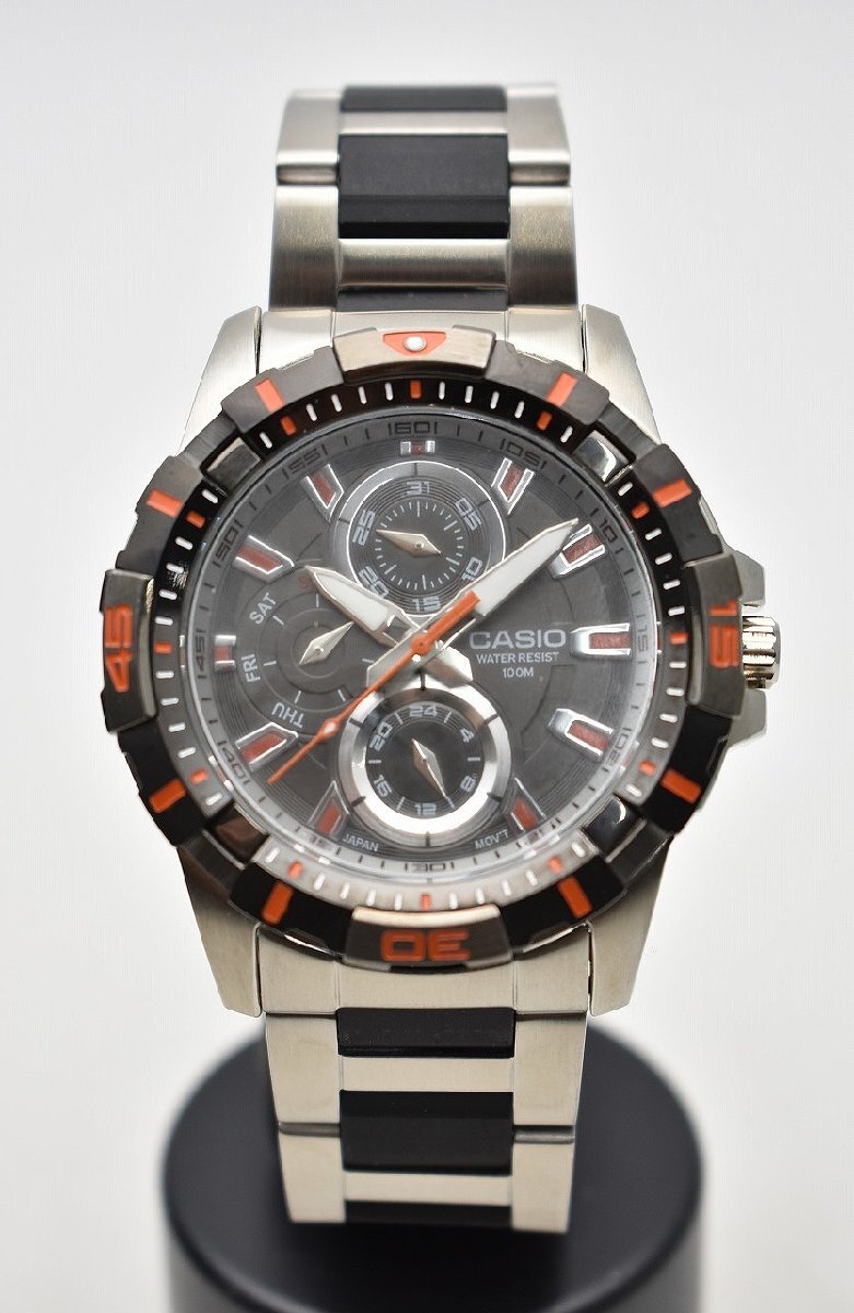 【目立った傷や汚れなし】竜F23 CASIO カシオ 1794 MTD-1071 クォーツ メンズ 腕時計 クロノグラフ 回転ベゼル 元箱の ...