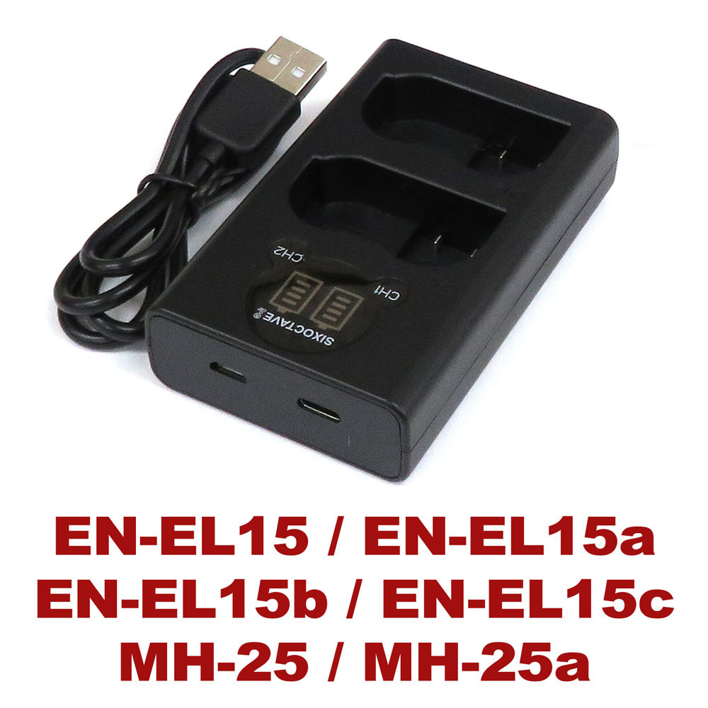 【未使用】MH-25 MH-25a EN-EL15 Nikon ニコン 互換デュアルUSB充電器 純正バッテリーも充電可能 D810A ...