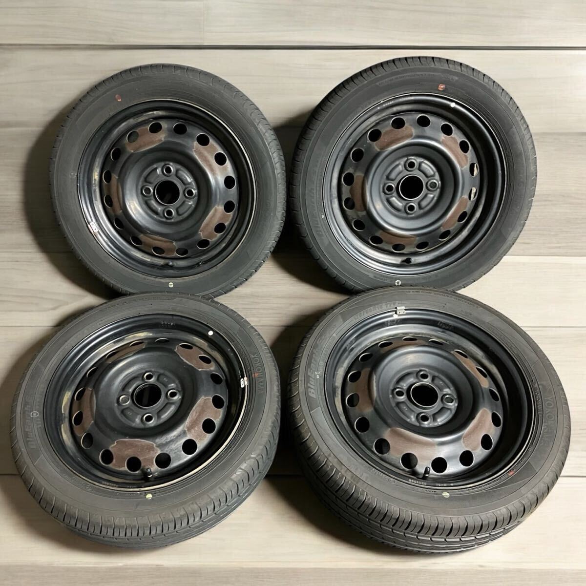 【傷や汚れあり】「 i 」専用 2022年製ヨコハマ付 145/65R15 4J+35 175/55R15 5J+35 4穴 PCD100 純正 15インチ 鉄 スチール ホイール アイ ...