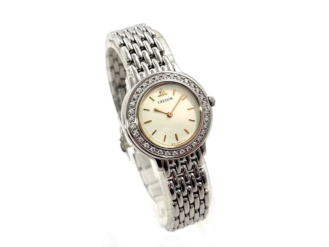 【傷や汚れあり】SEIKO/セイコー クレドール ダイヤベゼル 1E70-0AW0 クォーツ Cal.1E70A 腕時計 レディース ...