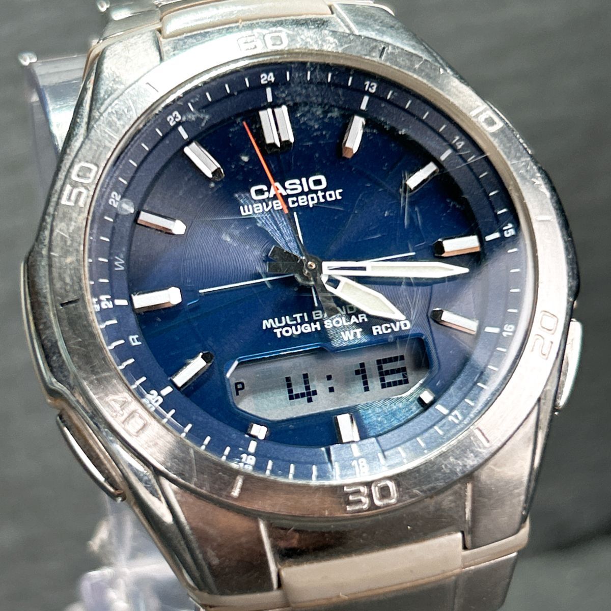 【やや傷や汚れあり】CASIO wave ceptor ウェーブセプター カシオ WVA-M640D-2AJF 腕時計 ソーラー電波 アナログ デジタル カレンダー ネイビー 動作確認済みの ...
