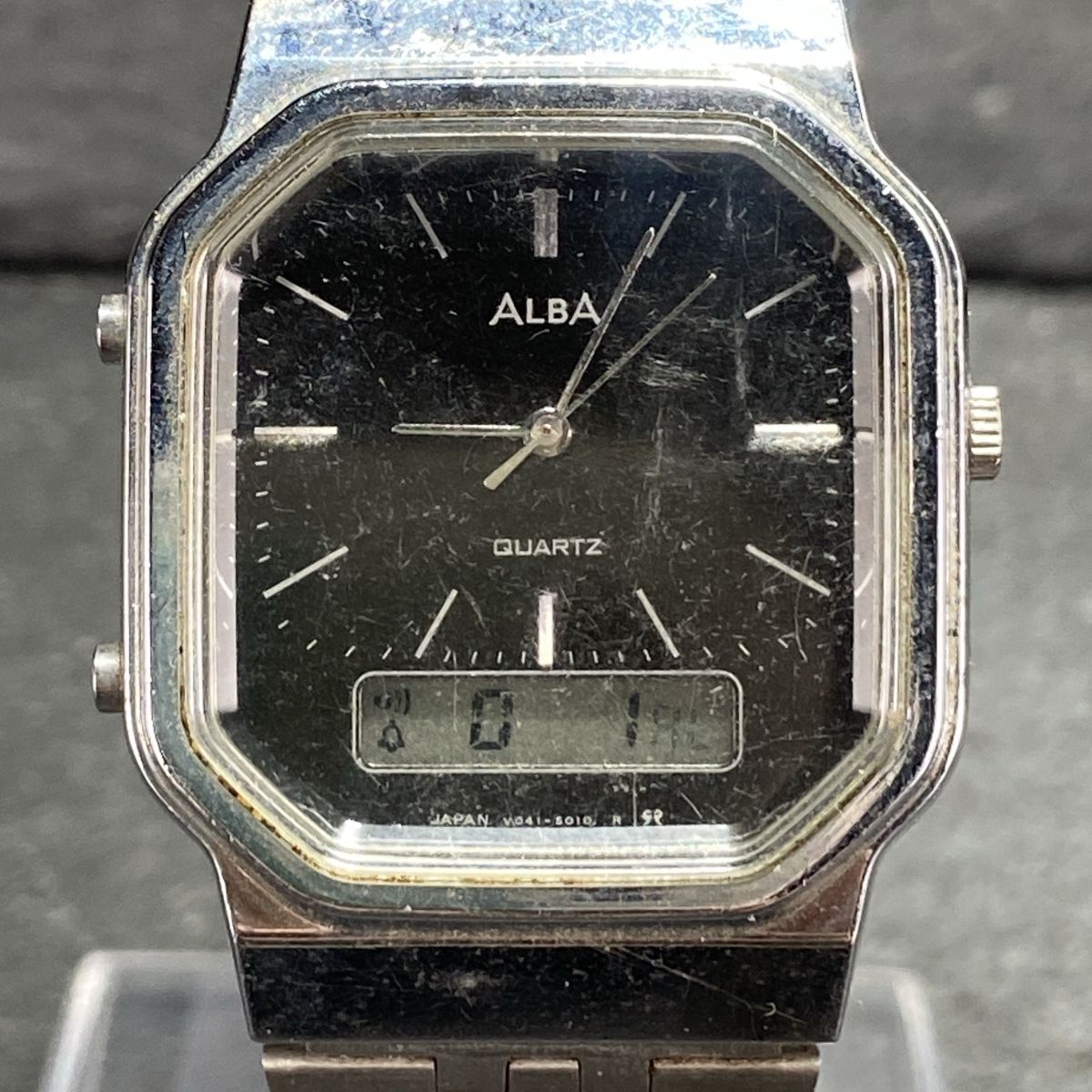【やや傷や汚れあり】SEIKO セイコー ALBA アルバ V041-5000 腕時計 アナデジ クオーツ スクエア ブラック文字盤 メタルバンド ステンレススチール レディースの落札情報詳細 ...