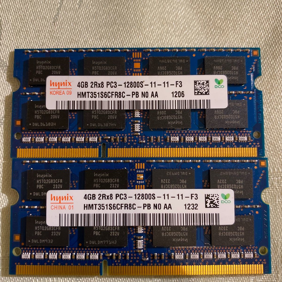 hynix DDR3 1600 2Rx8 PC3 12800S 4GBX2枚セット(8GB)②の落札情報詳細 - ヤフオク落札価格検索 オークフリー
