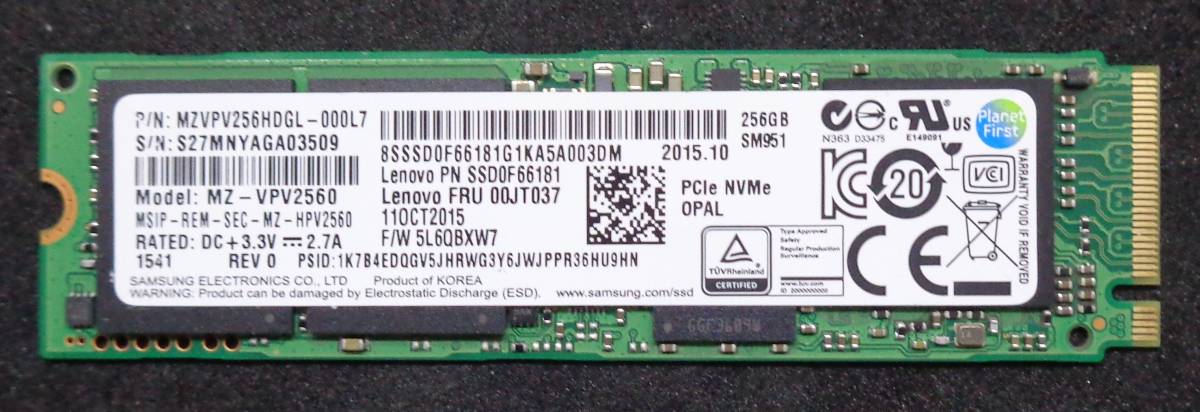 【目立った傷や汚れなし】【中古品】SAMSUNG製 SSD MZVPV256HDGL-000L7 256GB ★動作確認済み（431）の落札 ...