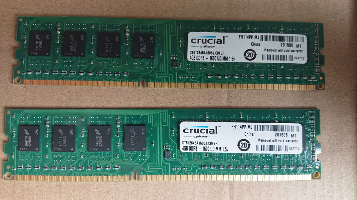 crucial 4GB DDR3 1600UDIMM 1.5v メモリ CT51264BA160BJ.C8FER 2枚セット 計8GB デスクトップ用 の落札情報詳細| ヤフオク落札価格情報 ...