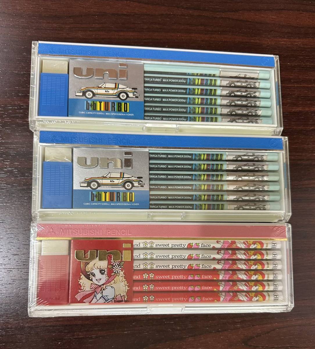 【未使用】未開封 昭和 三菱鉛筆 ユニ UNI 鉛筆 レトロ ポルシェ bb Porsche 911 Turbo Targa “Rainbow” お姫様 女の子柄 3ダースセット 1970年代 ...