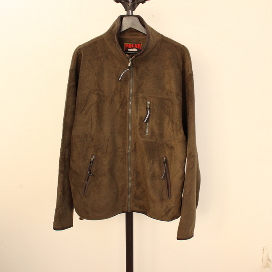 【やや傷や汚れあり】H239 90sビンテージ POLAR フリースジャケット 1990年代製 表記Mサイズ カーキ 無地 シンプル ...