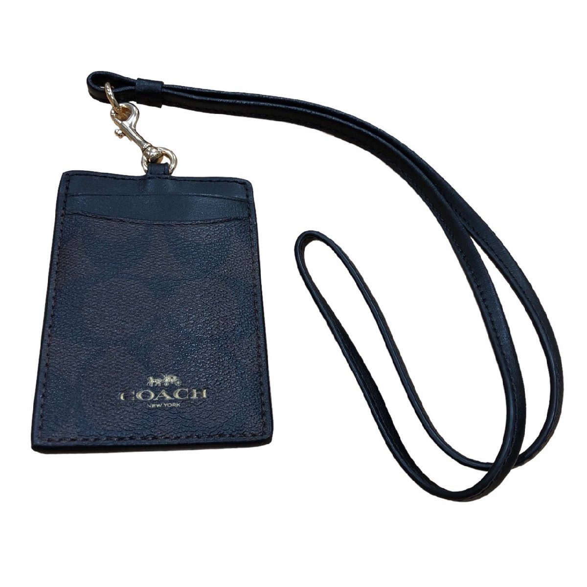 【未使用】新品 未使用 定価15400 COACH IDケース ネックストラップ シグネチャー ブラウン 茶 カード ホルダー コーチ パス ...