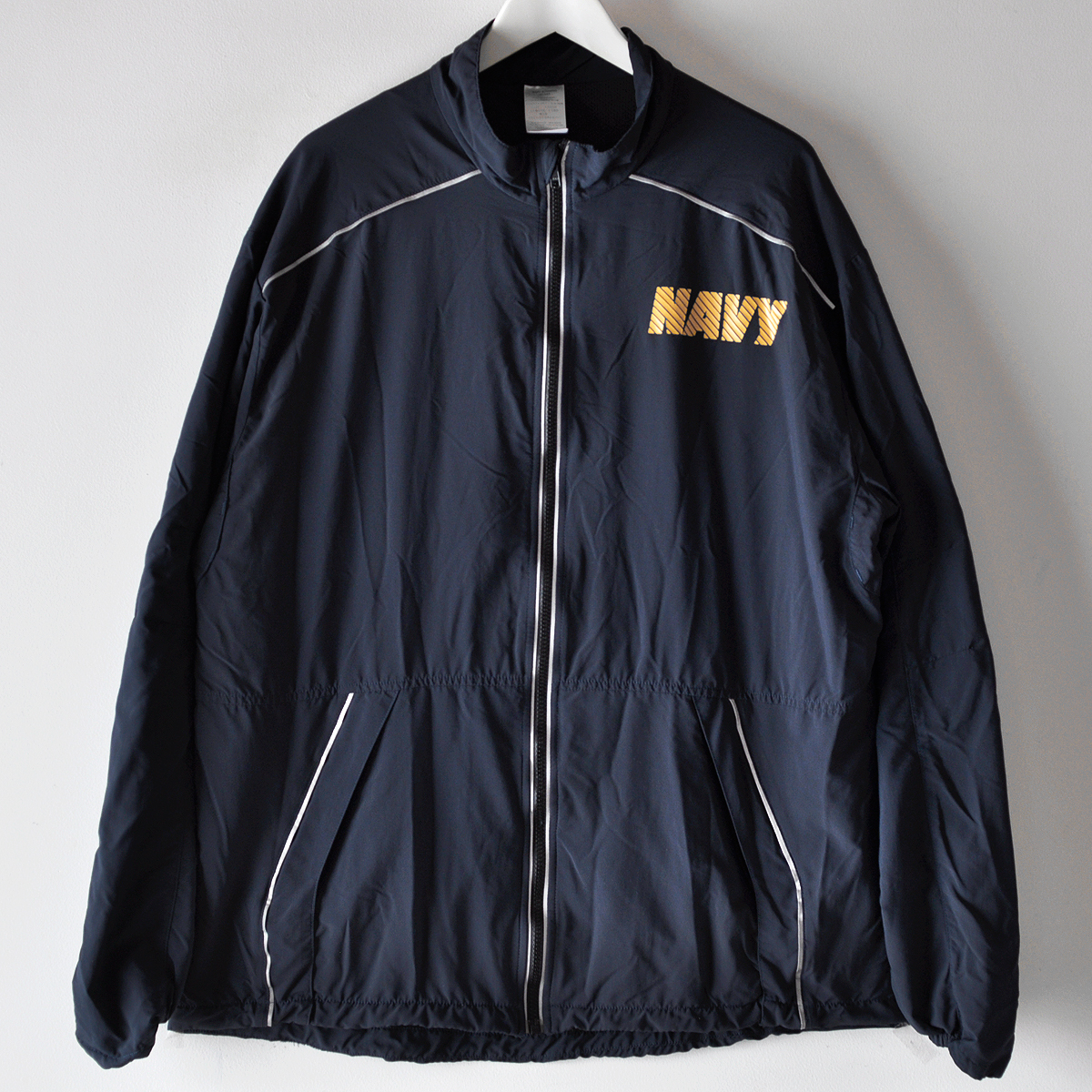 【目立った傷や汚れなし】00s US NAVY RUNNING JACKET アメリカ海軍 ナイロン ジャケット L-L ネイビー ...