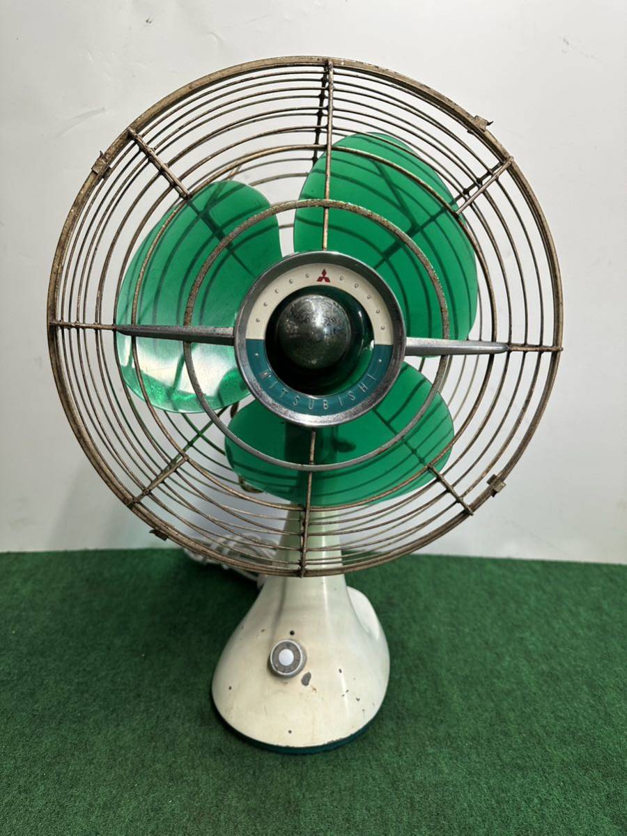 【傷や汚れあり】扇風機 MITSUBISHI 三菱 A.C. ELECTRIC FAN DM-10F グリーン 25cm羽根 細目扇F形 通電 ...