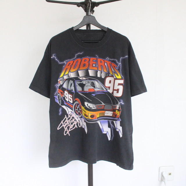 【やや傷や汚れあり】P871 2000年代製 レーシングプリントTシャツ 00s Lサイズぐらい Bigプリント アメカジ ブラック ROBERTS95 古着 古着卸 激安 希少 検 90sの ...