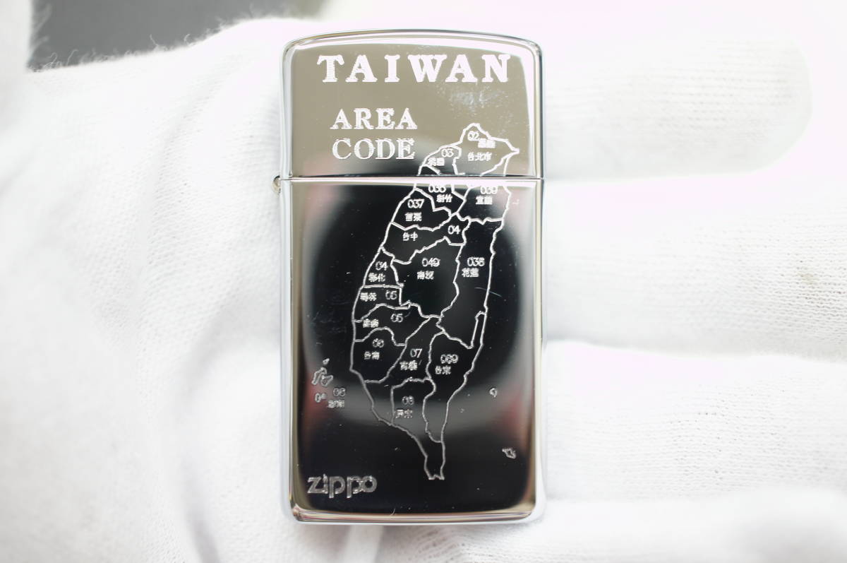 【目立った傷や汚れなし】USED ZIPPO ジッポ スリム 台湾 TAIWAN AREA CODE シルバー色 2001年 オイルライター ...