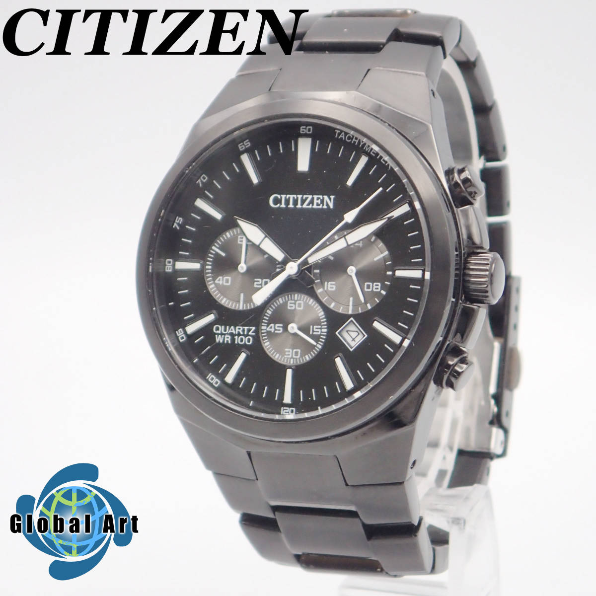 【傷や汚れあり】う05266/CITIZEN シチズン/クオーツ/メンズ腕時計/スモセコ/クロノグラフ/文字盤 ブラック/0520 ...