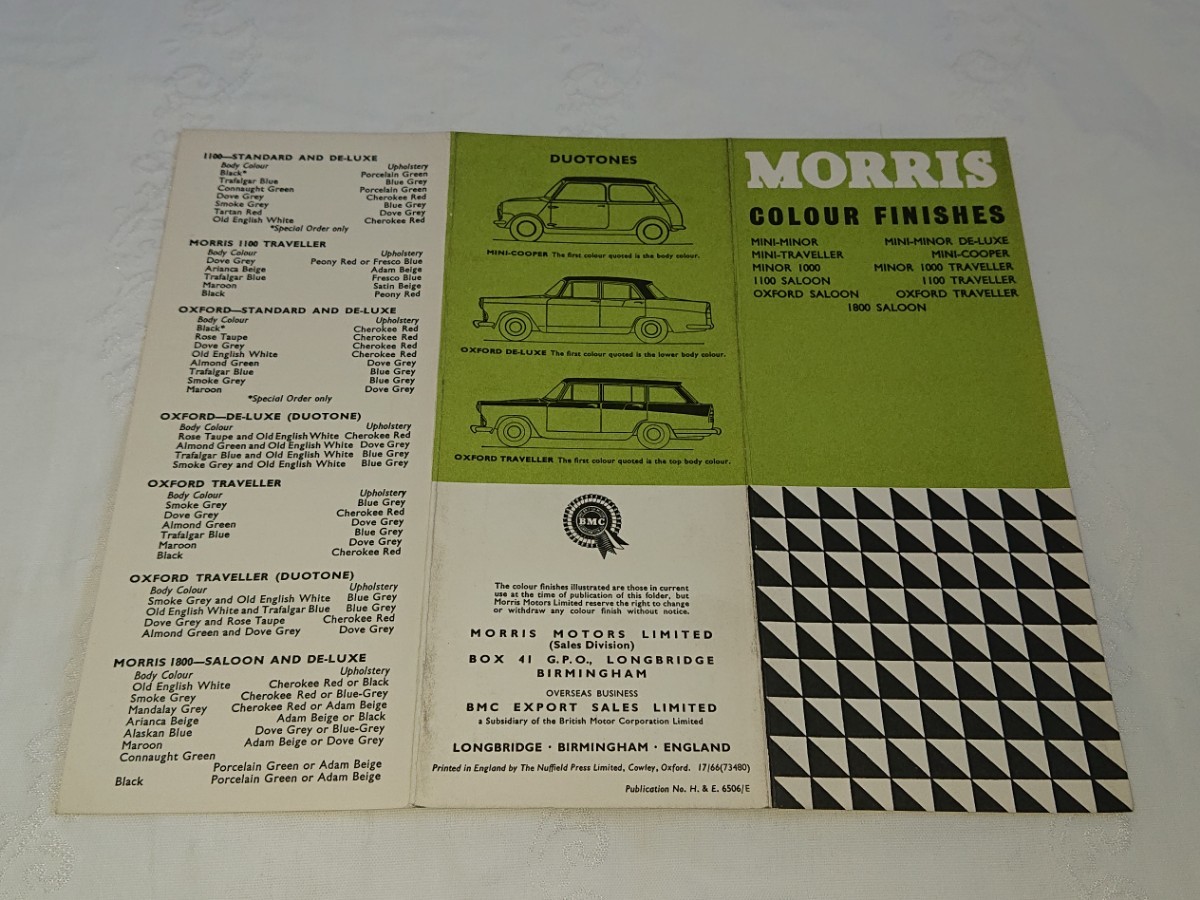 【やや傷や汚れあり】モーリス ミニクーパー等のカラーチャート色見本 MORRIS COLOUR FINISHES 英国車 クラシックミニ ...