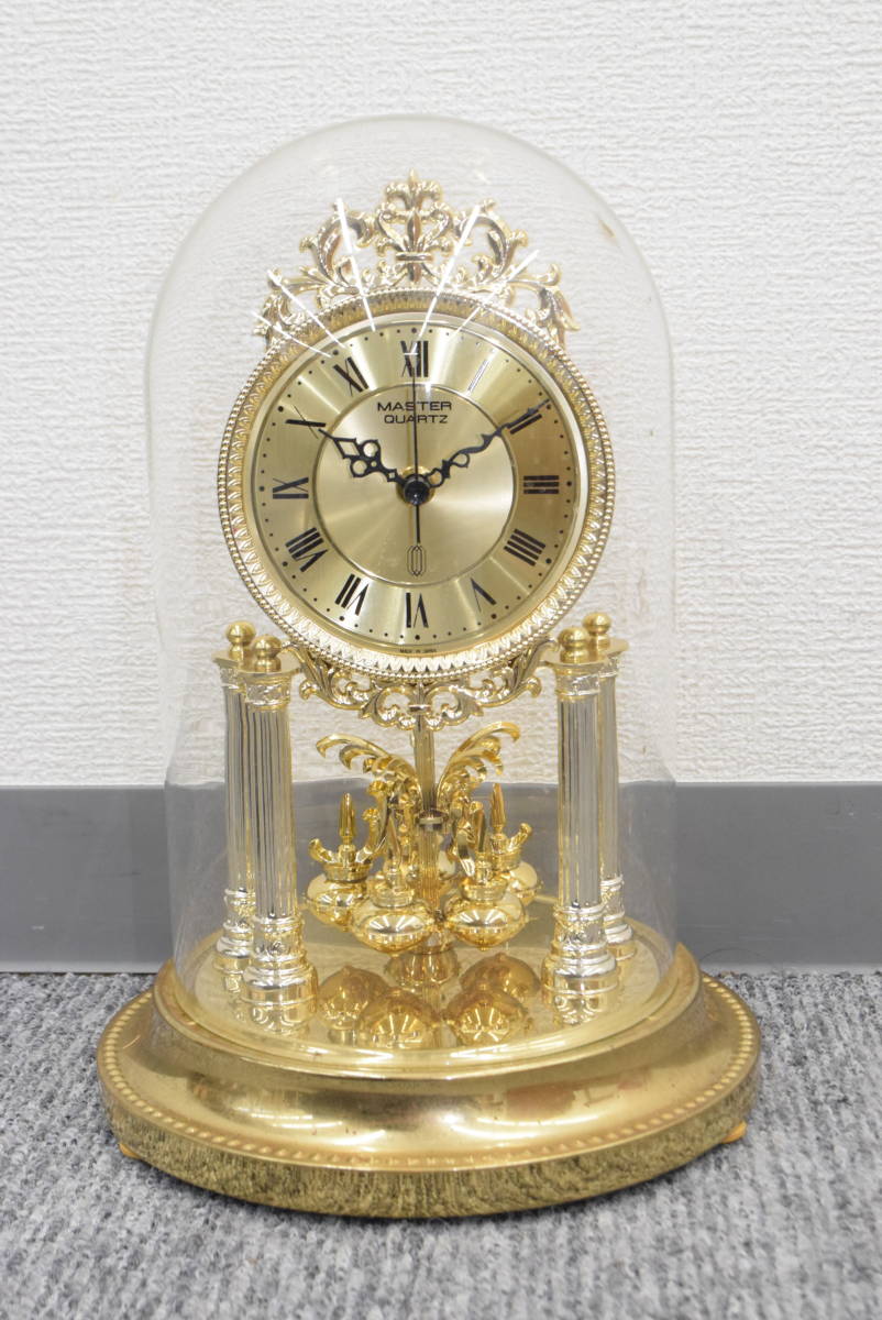 【未使用】【置時計 MASTER QUARTZ マスタークォーツ ガラスドーム NO-5439 Nisshin Clock 日新時計 回転 ...