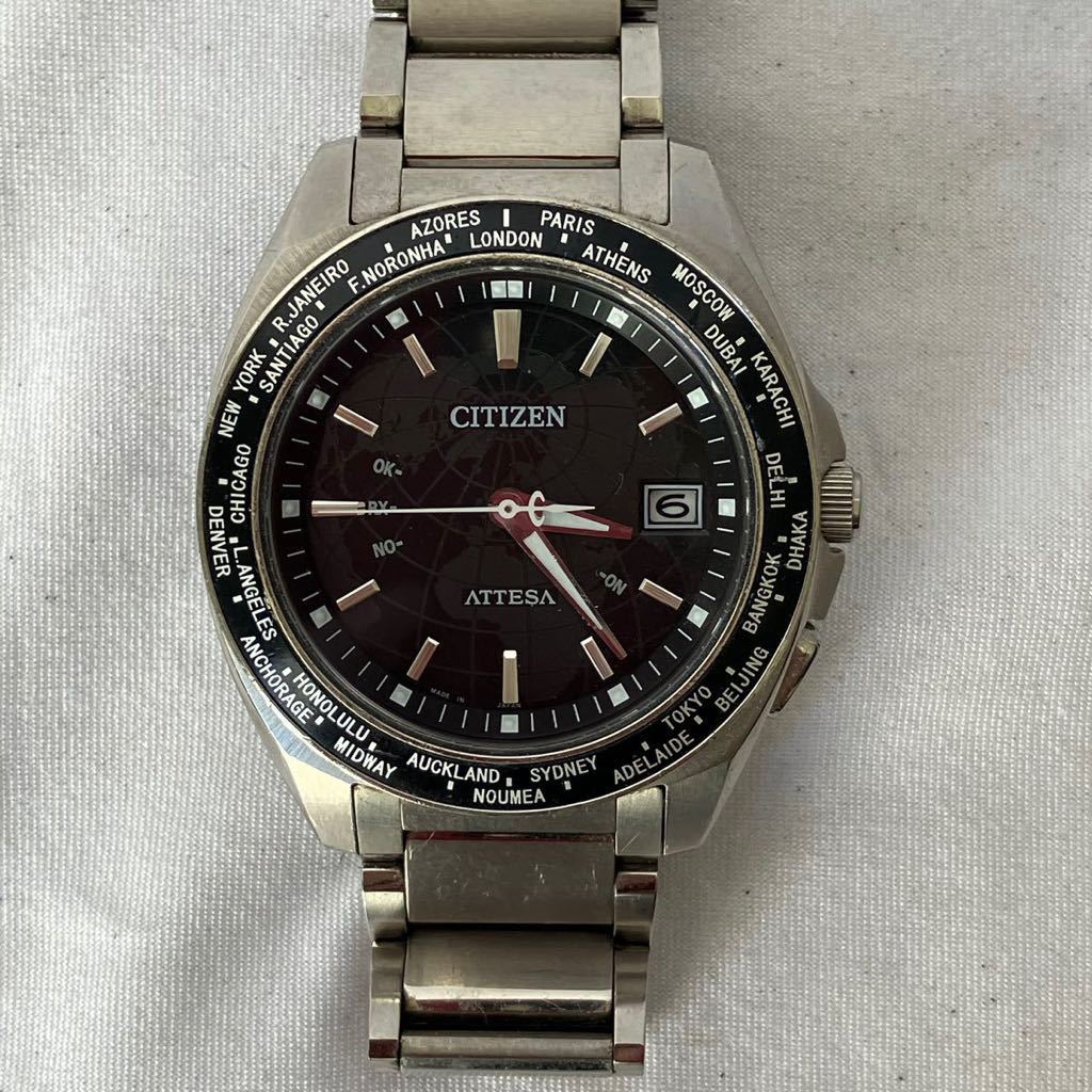 【目立った傷や汚れなし】 【1円スタート】CITIZEN シチズン アテッサ H148-T017509 電波ソーラー 電波時計 稼動品 文字盤 ...