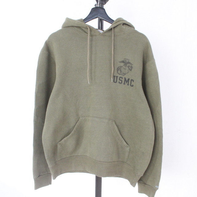【やや傷や汚れあり】C144 2000年代製 USMCスウェットパーカー SOFFE 00s 表記Mサイズ カーキ ミリタリー フーディー 古着 アメカジ ストリート 古着卸 90s 80sの ...
