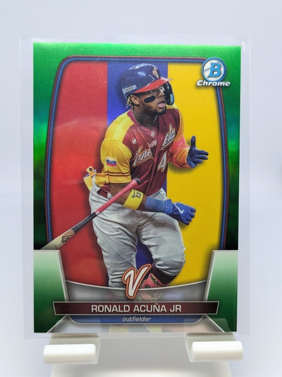 【目立った傷や汚れなし】2023 BOWMAN CHROME - RONALD ACUNA JR WBC FLAG VARIATION GREEN REFRACTOR 99シリアル ...