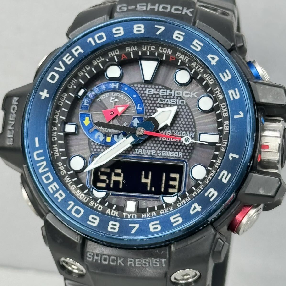 【目立った傷や汚れなし】美品 G-SHOCK GWN-1000B-1BJF GULFMASTERガルフマスター タフソーラー 電波受信 電波ソーラー マルチバンド6 トリプルセンサー ブラック ...