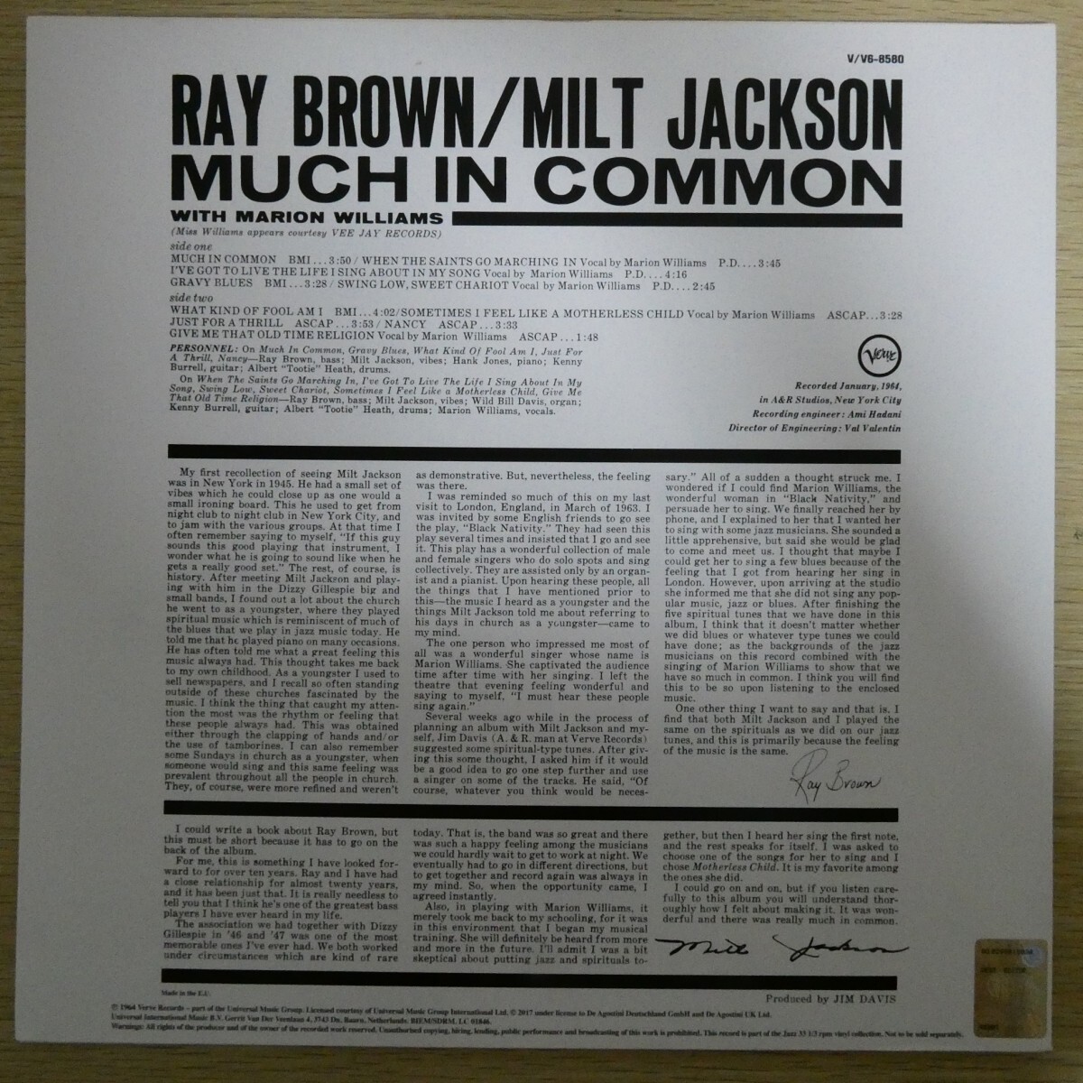 【未使用に近い】LP6265☆EU/Verve「Ray Brown / Milt Jackson / Much In Common / V ...