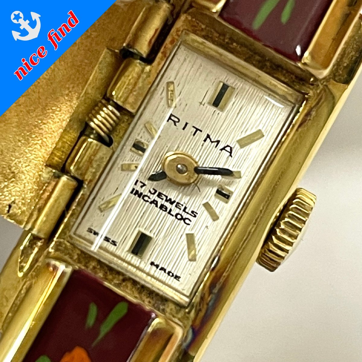 【傷や汚れあり】稼動品 リトマ RITMA 花柄 バングル ウォッチ 手巻き 腕時計 レディース ウォッチ ホワイト文字盤 SS アンティーク ...