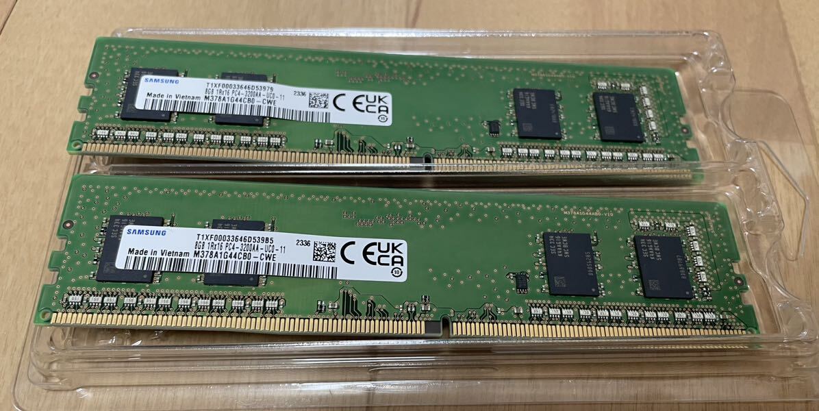 【未使用に近い】メモリ デスクトップ用 SAMSUNG（8GB×2枚組 合計16GB） PC4-25600（DDR4-3200） 型番M378A1G44AB0-CWE PC4-3200AA ...