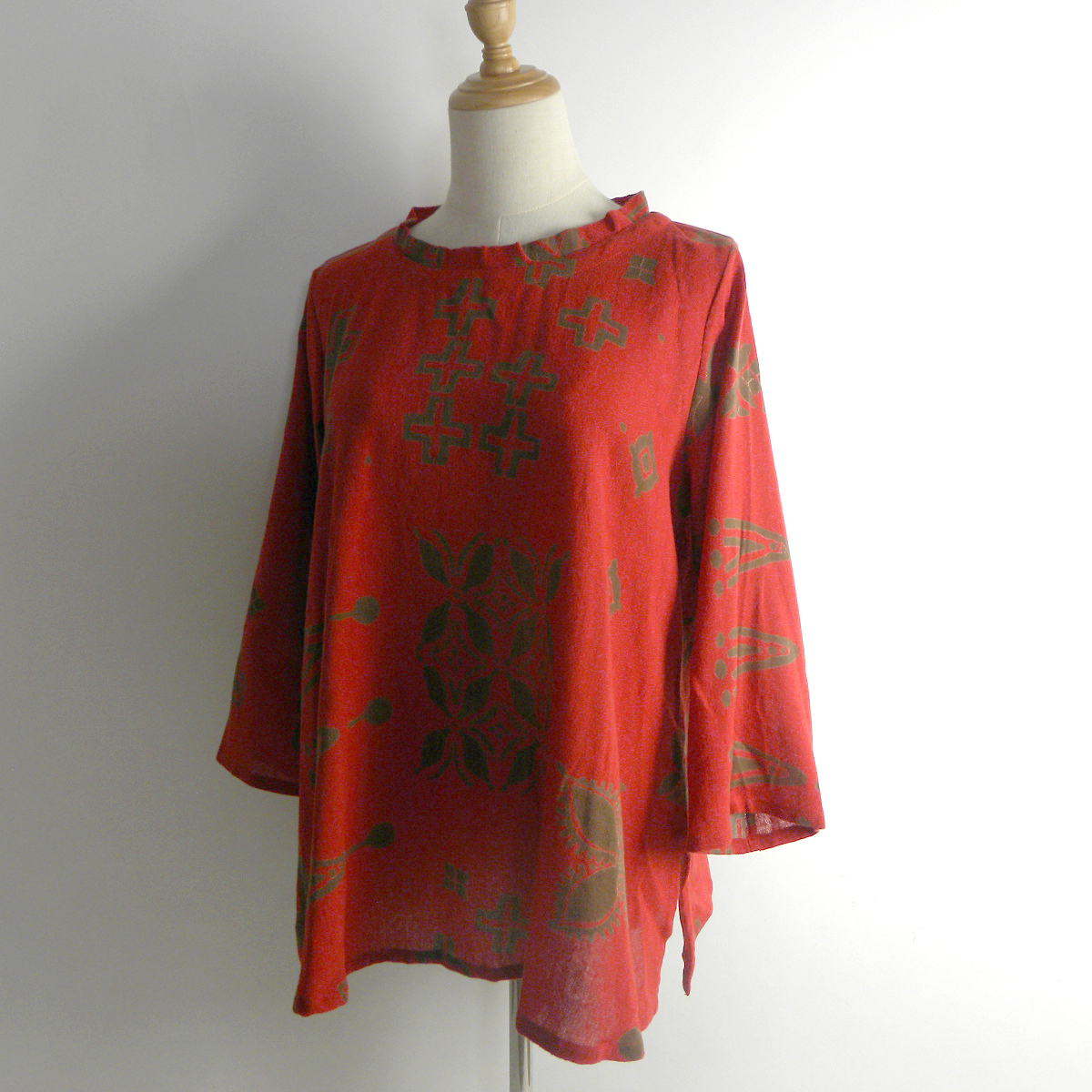 【目立った傷や汚れなし】チョロバザール Sunder ハイネックコットンガーゼプルオーバー 8分袖 Aライン ゆったり アジアン エスニック ...