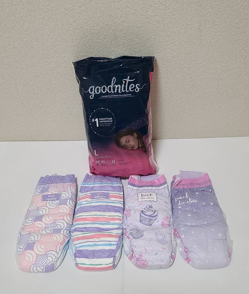 【未使用】【送料無料】【計4枚／(4柄)／お試し用】★『goodnites・女の子用』★『サイズ：L／31～43kg』★★【！！パッケージは ...