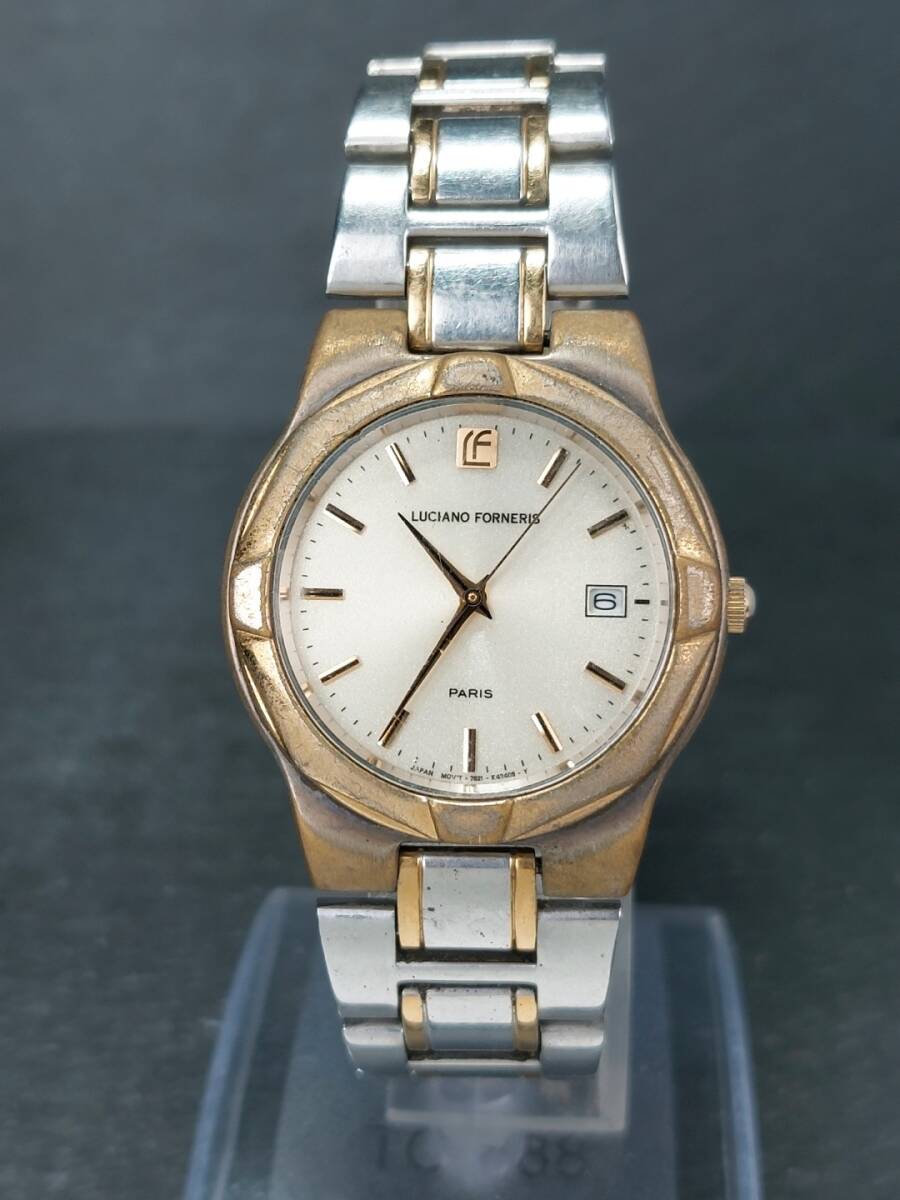 【やや傷や汚れあり】CITIZEN シチズン LUCIANO FORNERIS 7821-K13424 アナログ ソーラー 腕時計 3針 メタルベルト ステンレス デイトカレンダー 動作確認 ...