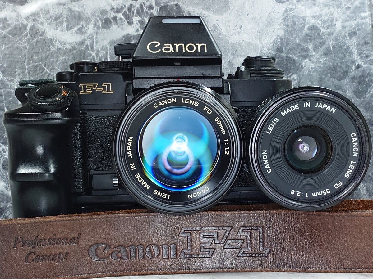 【やや傷や汚れあり】【終活整理】 Canon NEW F-1＋AEファインダー＋NEW FD 50mm f1.2 シンデレラ単焦点＋35mm f2.8＋パワーワインダーFN 各動作良好露出計 ...